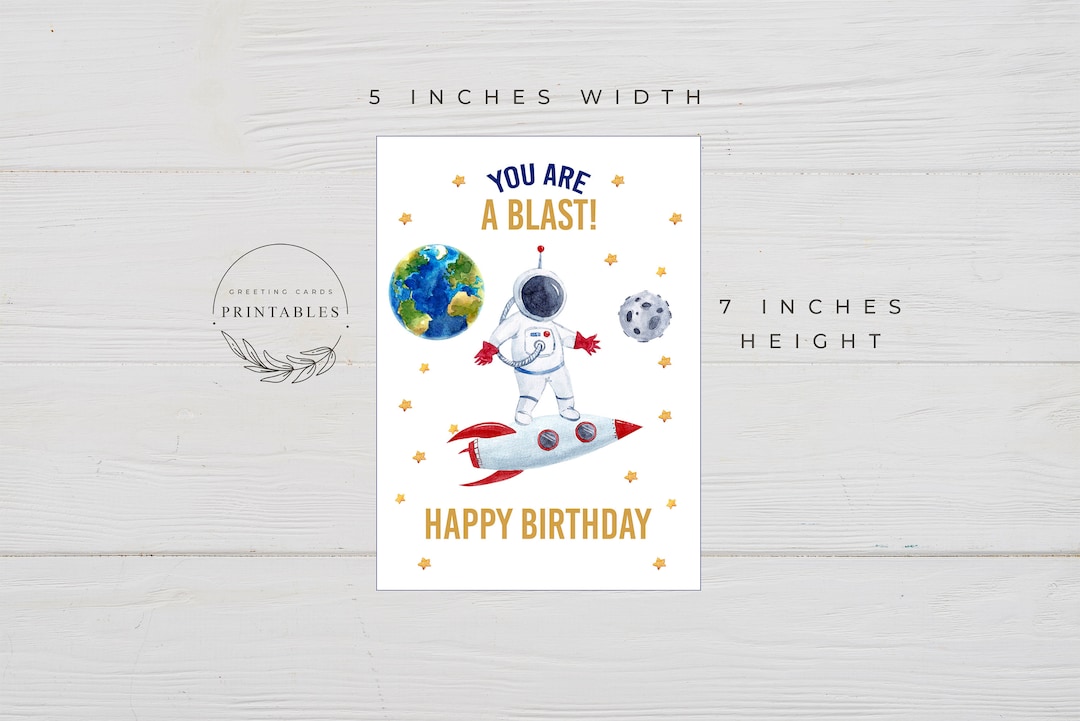 Space Themed Birthday Card for Kids, Digital Download, Happy Birthday ...