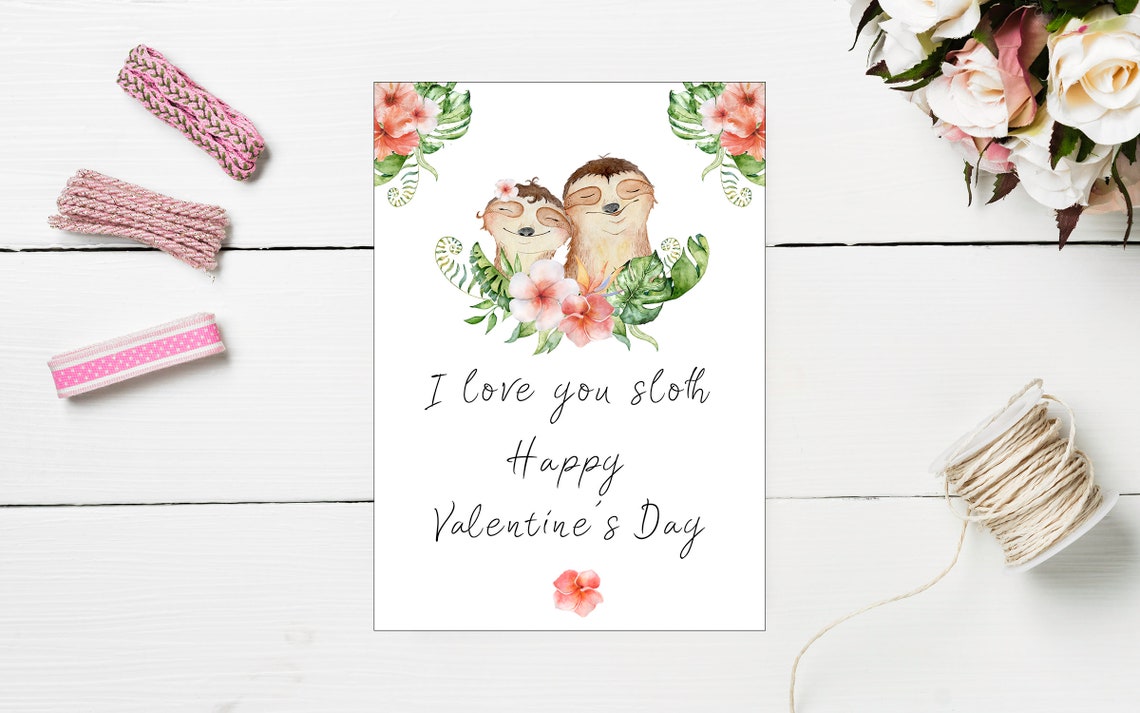 Printable Sloth Valentines Day Card Digital Download - Etsy