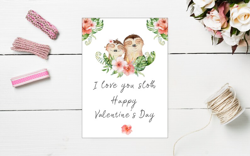Printable Sloth Valentines Day Card, Digital Download, Printable Cards ...