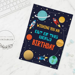 Space Happy Birthday Card, Digital Download, Outer Space Birthday Card ...