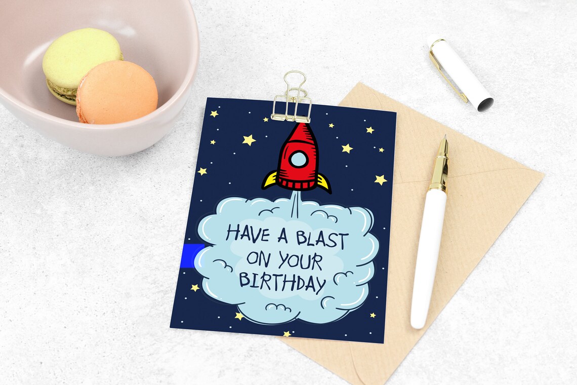 Printable Outer Space Birthday Card Digital Download Happy | Etsy