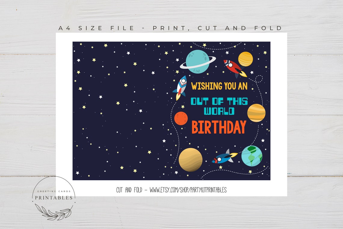 Space Happy Birthday Card Digital Download Outer Space | Etsy