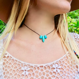 Three Little Birds Triple Turquoise Stone Necklace/ 3 Stones/ Hemp ...