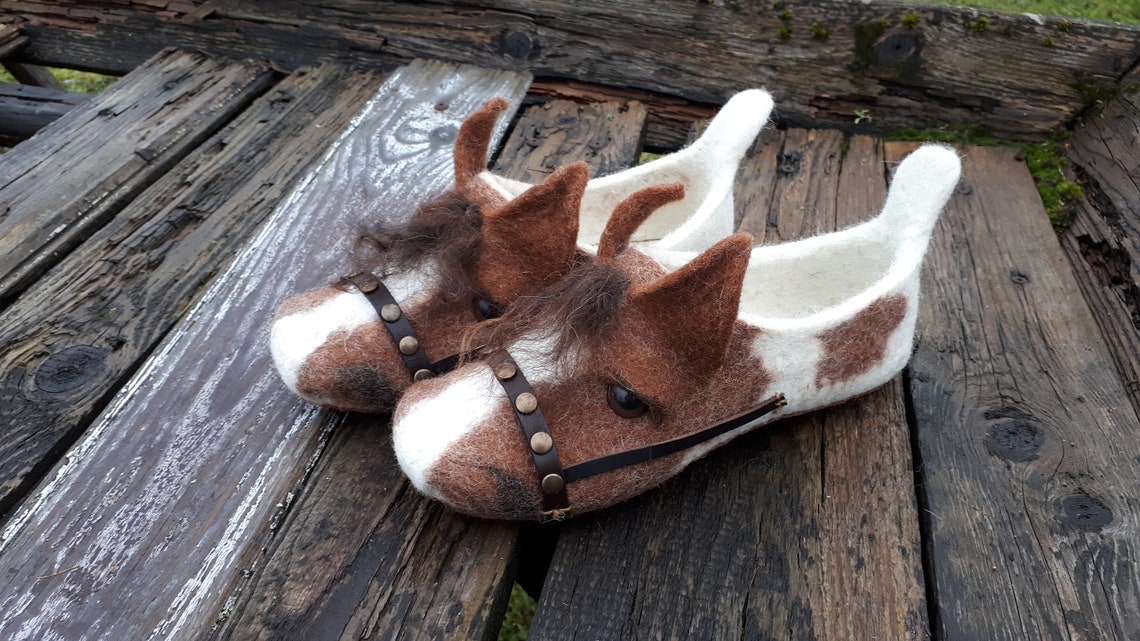 Felt Slippers-wool Horse Slippers-warm Slippers-horses | Etsy