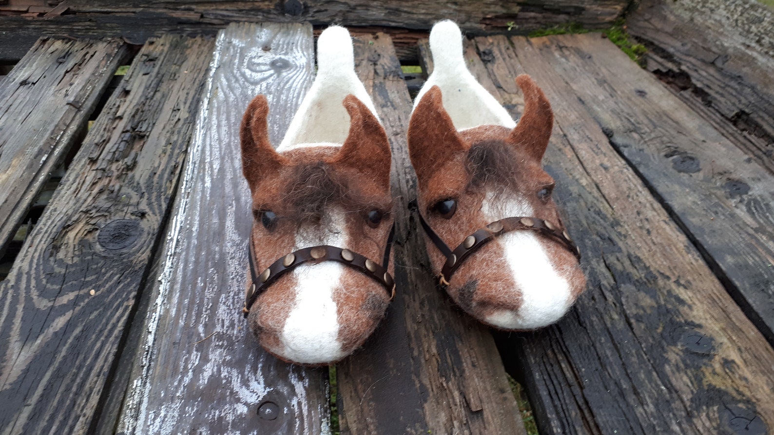 Felt Slippers-wool Horse Slippers-warm Slippers-horses | Etsy