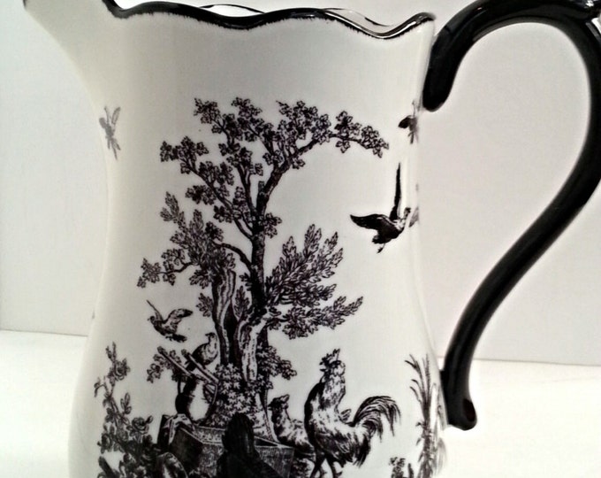French Toile Black White Pitcher - Rooster Aux Au Provence - Etsy
