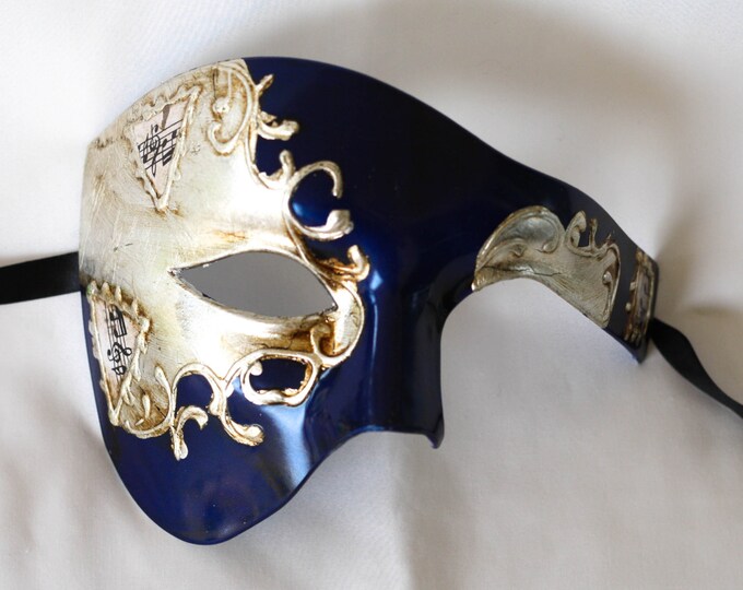 Phantom Half Face Navy Blue Masquerade Mask for Masquerade Parties, New ...