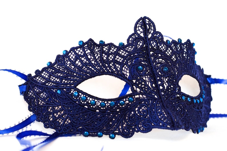 Lace Mask Navy Blue Masquerade Mask Fit for Wedding Parties | Etsy