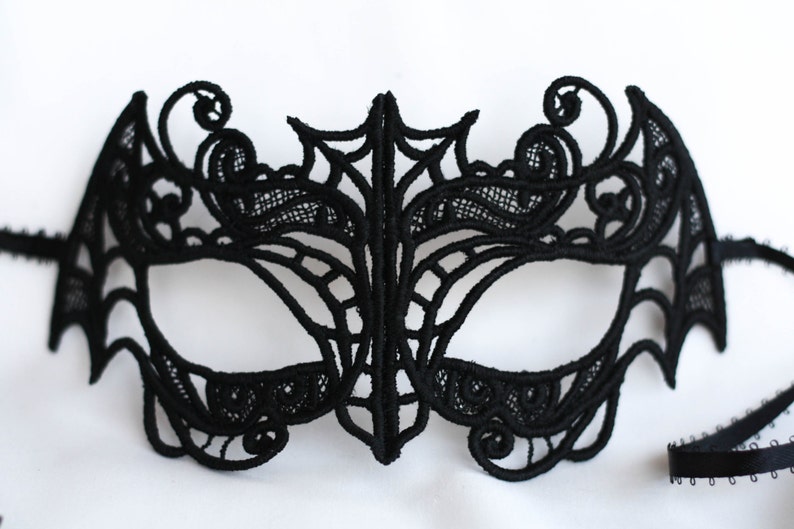 Black Lace Masquerade Bat Mask Halloween Masquerade Mask Fit | Etsy