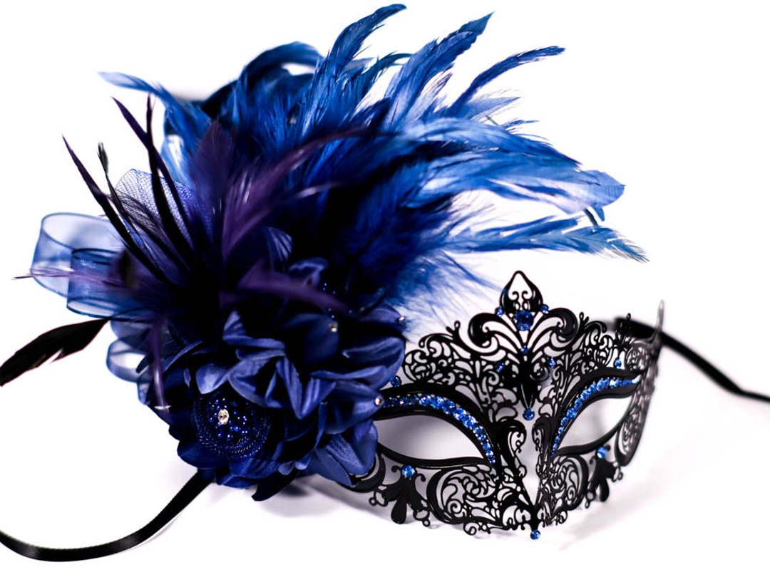 Blue Feather Masquerade Mask: Laser Cut Metal With Crystals - Etsy
