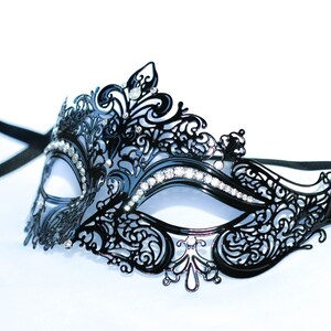 Masquerade Mask, Metal Masquerade Mask, Filigree Black Lace Mask ...
