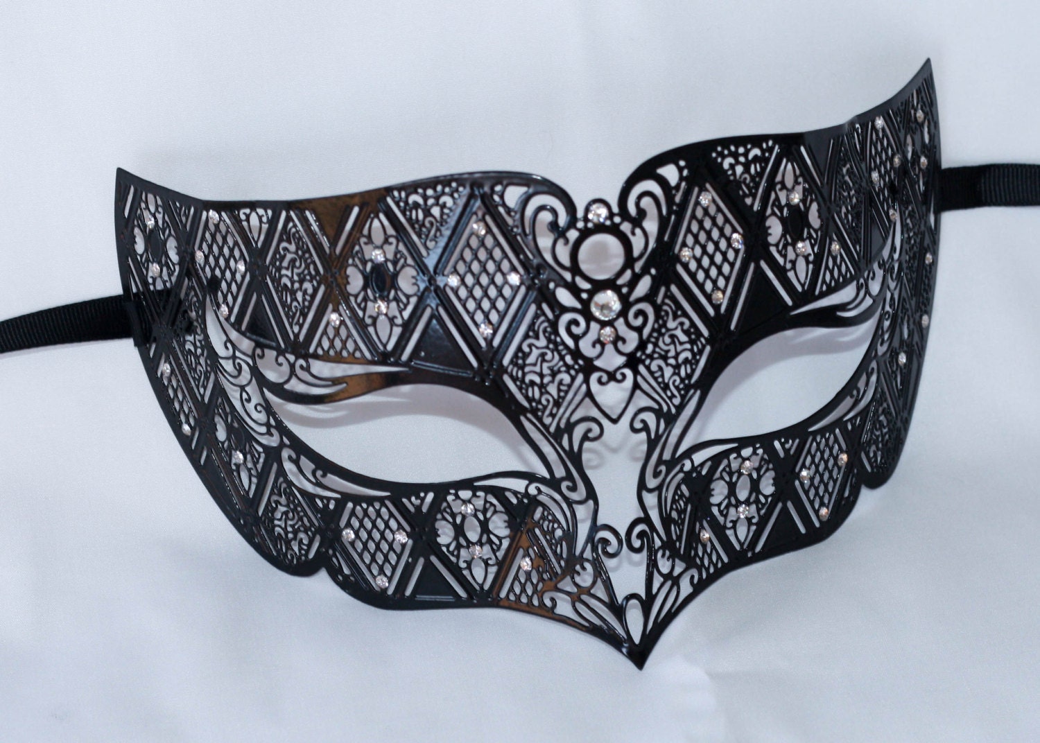 Masquerade mask black lace phantom metal masquerade mask fit | Etsy