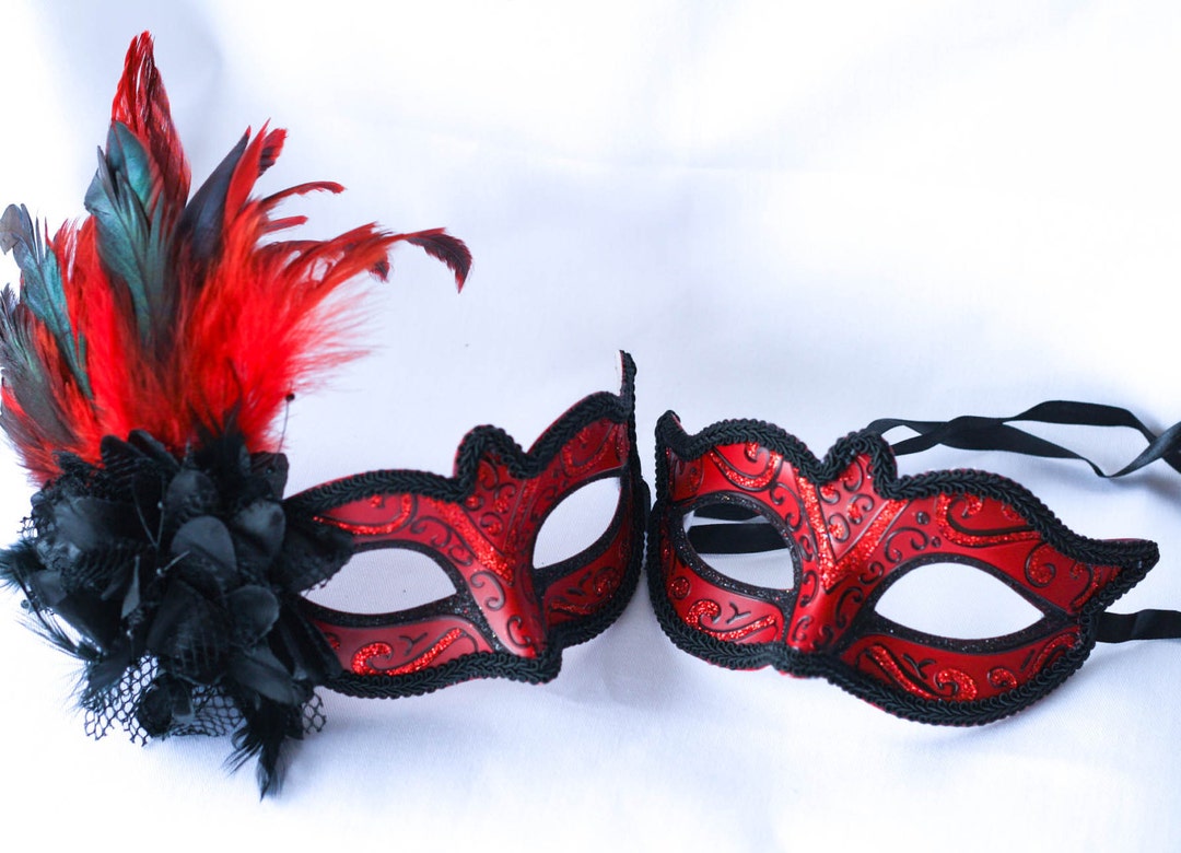 Red and Black Phantom His and Hers Couples Masquerade Masks for ...