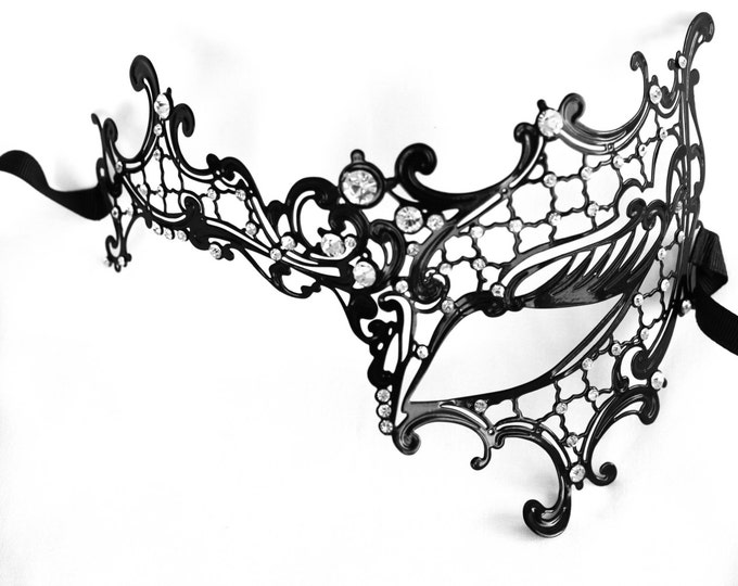 Masquerade Mask, White Masquerade Half Face Phantom Metal Laser Cut ...