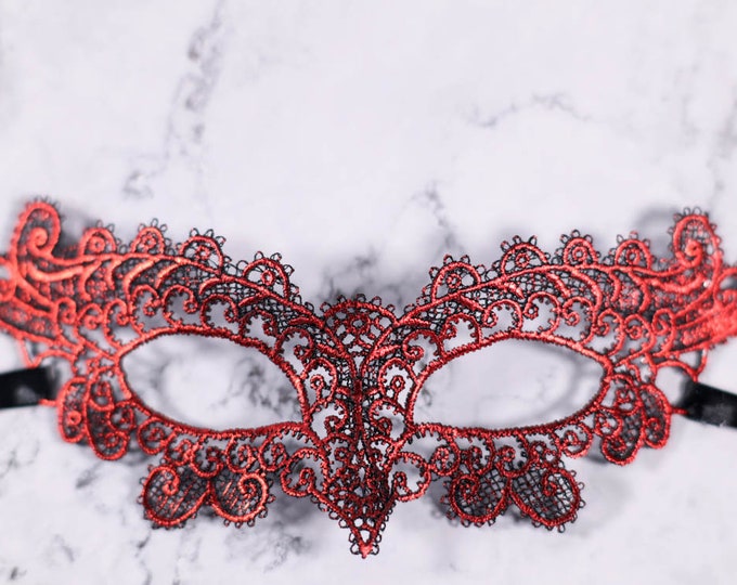 Rose Swirl - Lace Full Face Mask in Red - Lightweight, Washable ...