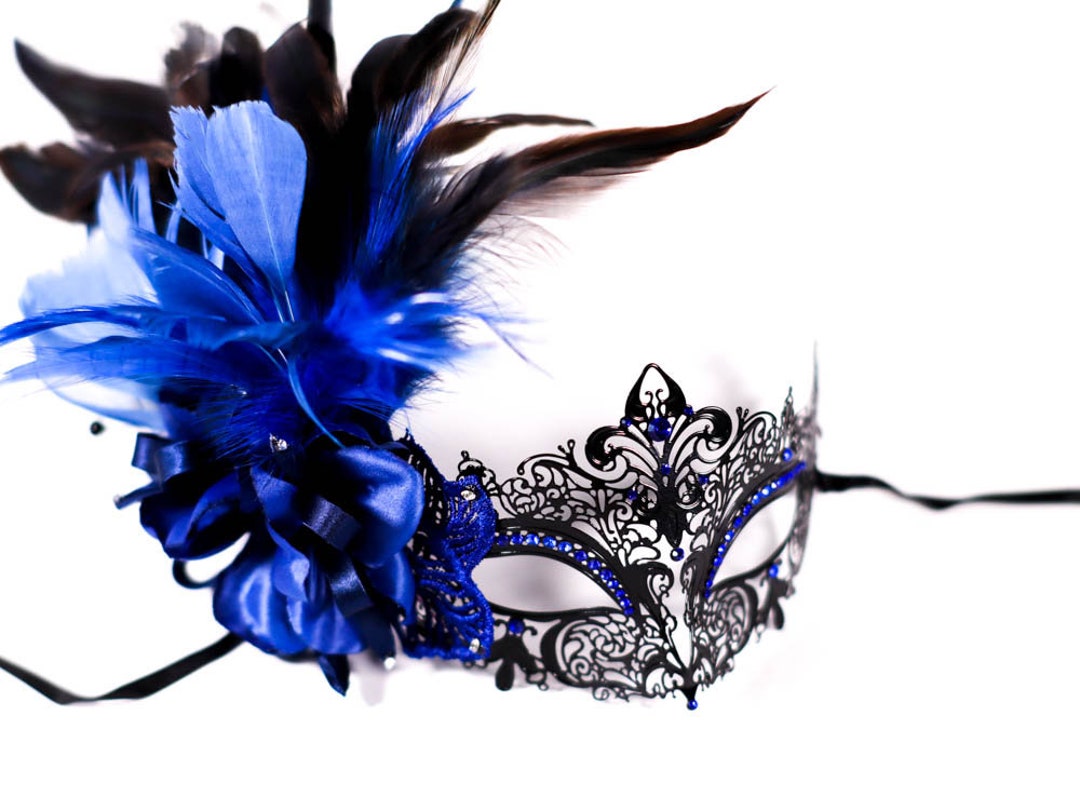 Masquerade Mask, Masquerade Mask With a Blue Flower and Blue Feathers ...
