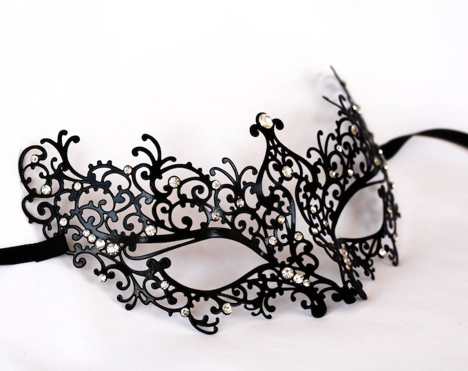 Black Lace Laser Cut Masquerade Mask, Wedding Mask, Prom Mask, Mardi ...