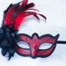 Phantom Black and Red Masquerade Mask With Feathers, Hers Masquerade ...