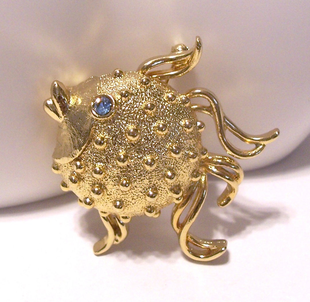Vintage FULLER BRUSH Perfume Gold Tone Puffer Fish Brooch - Etsy