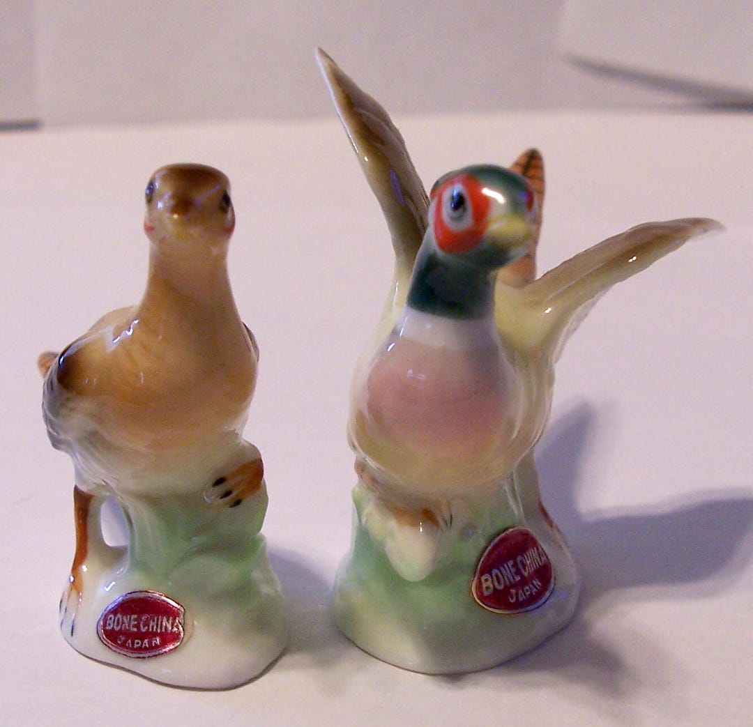 Pair of Delicate Male and Female Pheasant Figurines ~ Made of Bone ...