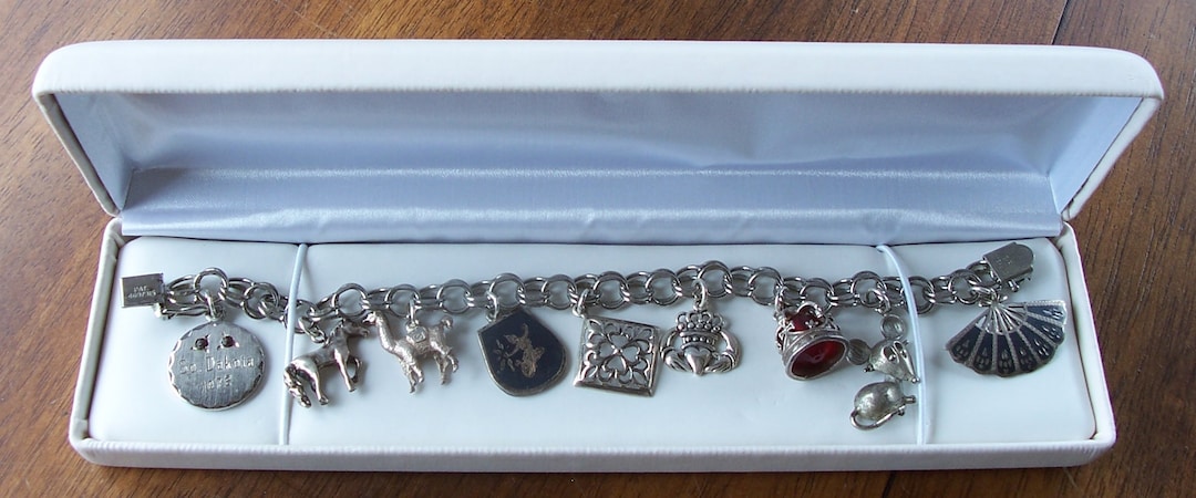 Sterling Silver Double Link Charm Bracelet Signed ER Sterling With ...