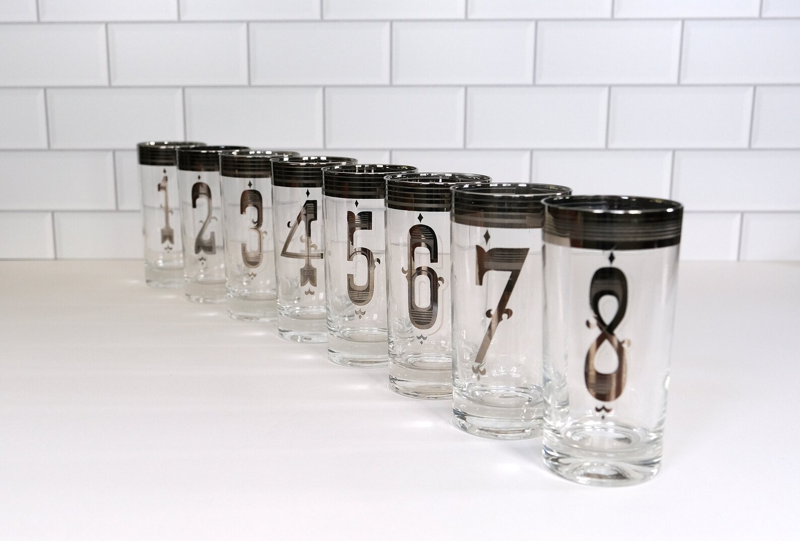 Mid-century Drinks by the Numbers Glasses Rare Vintage Silver - Etsy