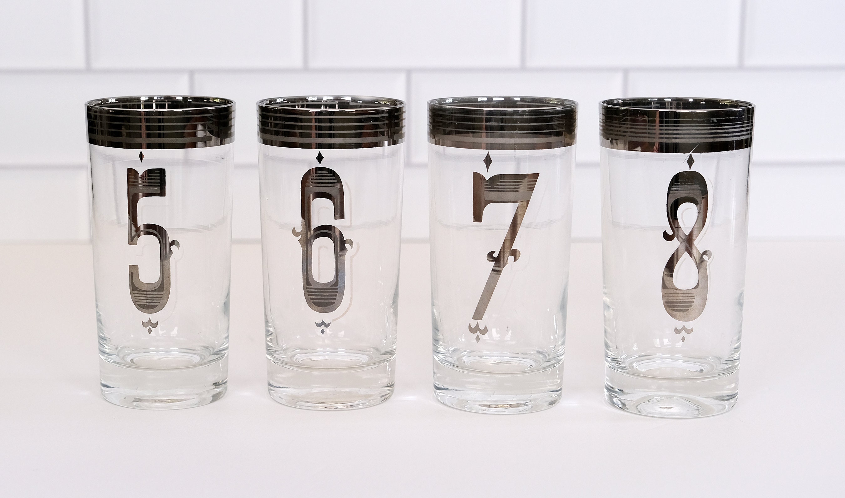 Mid-century Drinks by the Numbers Glasses Rare Vintage Silver - Etsy