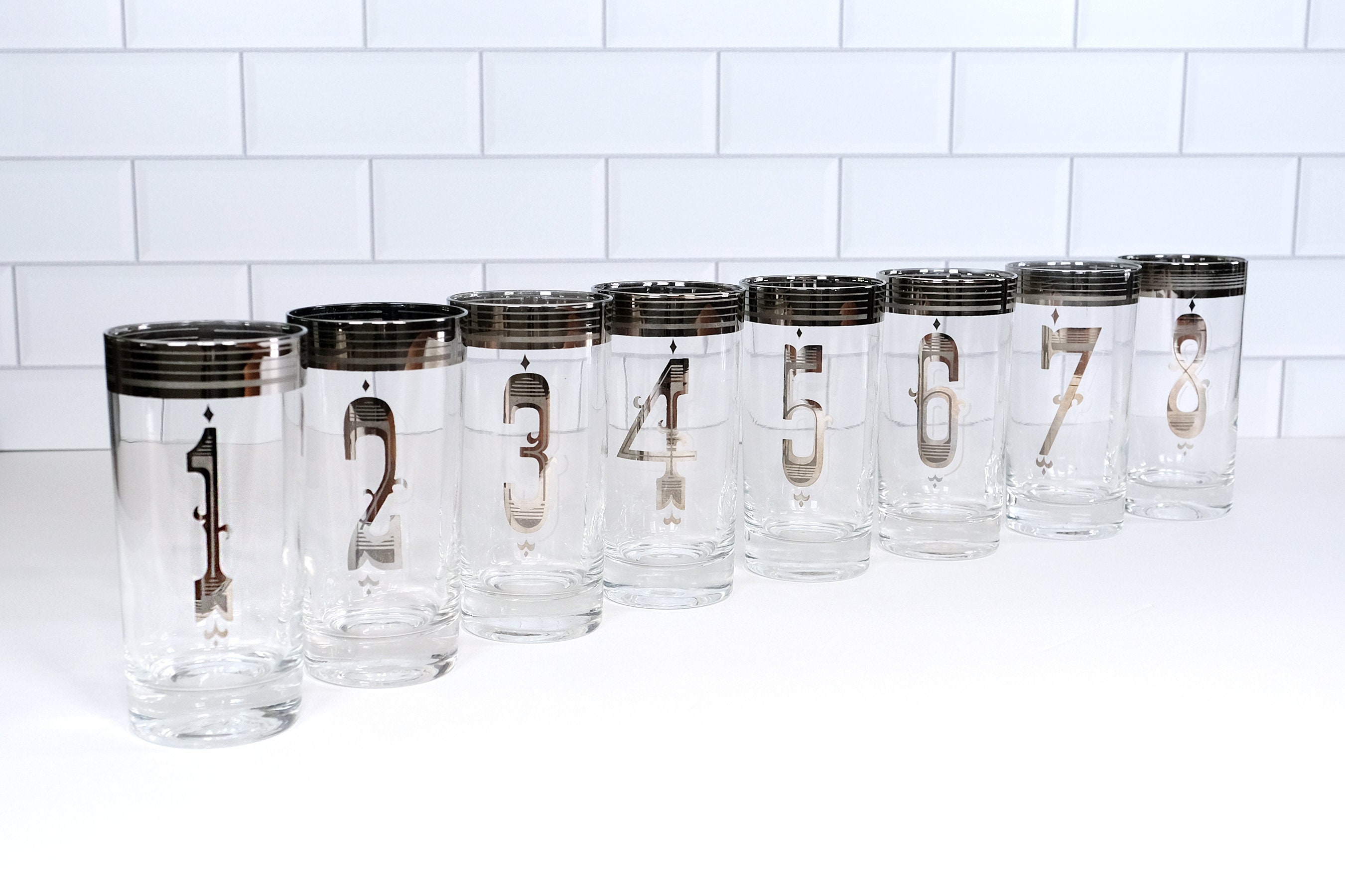 Mid-century Drinks by the Numbers Glasses Rare Vintage Silver - Etsy