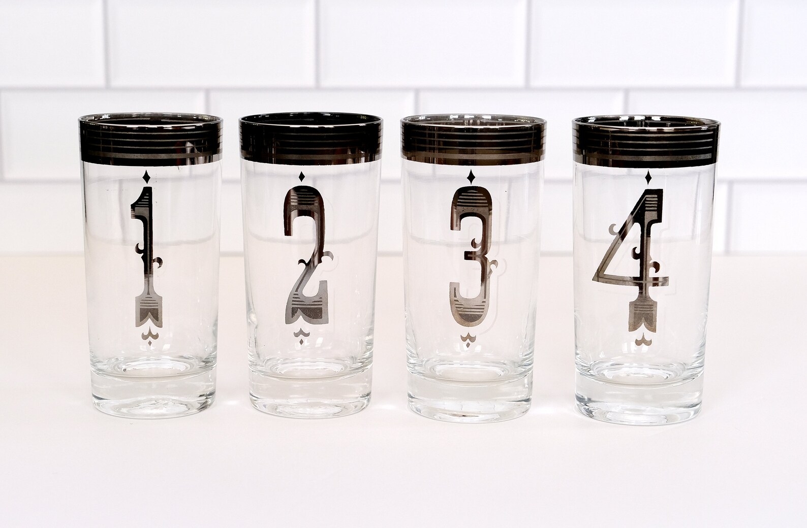Mid-century Drinks by the Numbers Glasses Rare Vintage Silver - Etsy