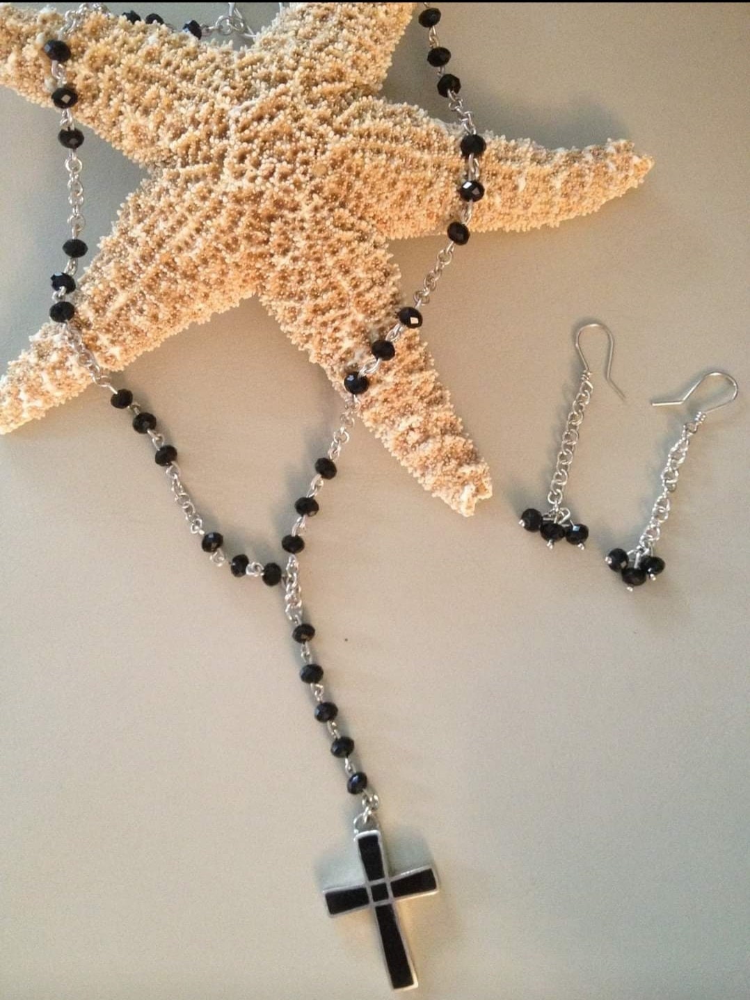 Swarovski/ Black Coral Cross - Etsy