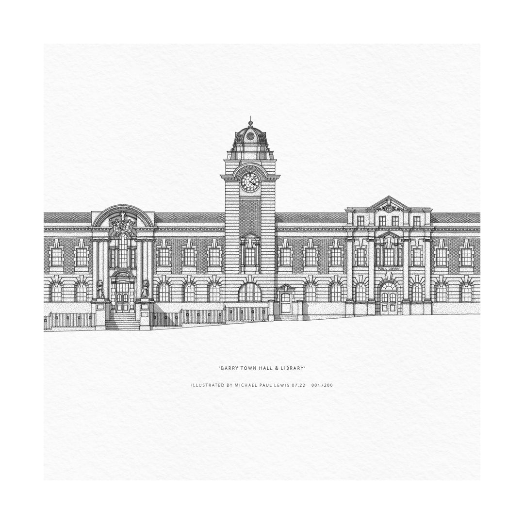 Barry Town Hall & Library Hand-drawn Illustration Print - Etsy