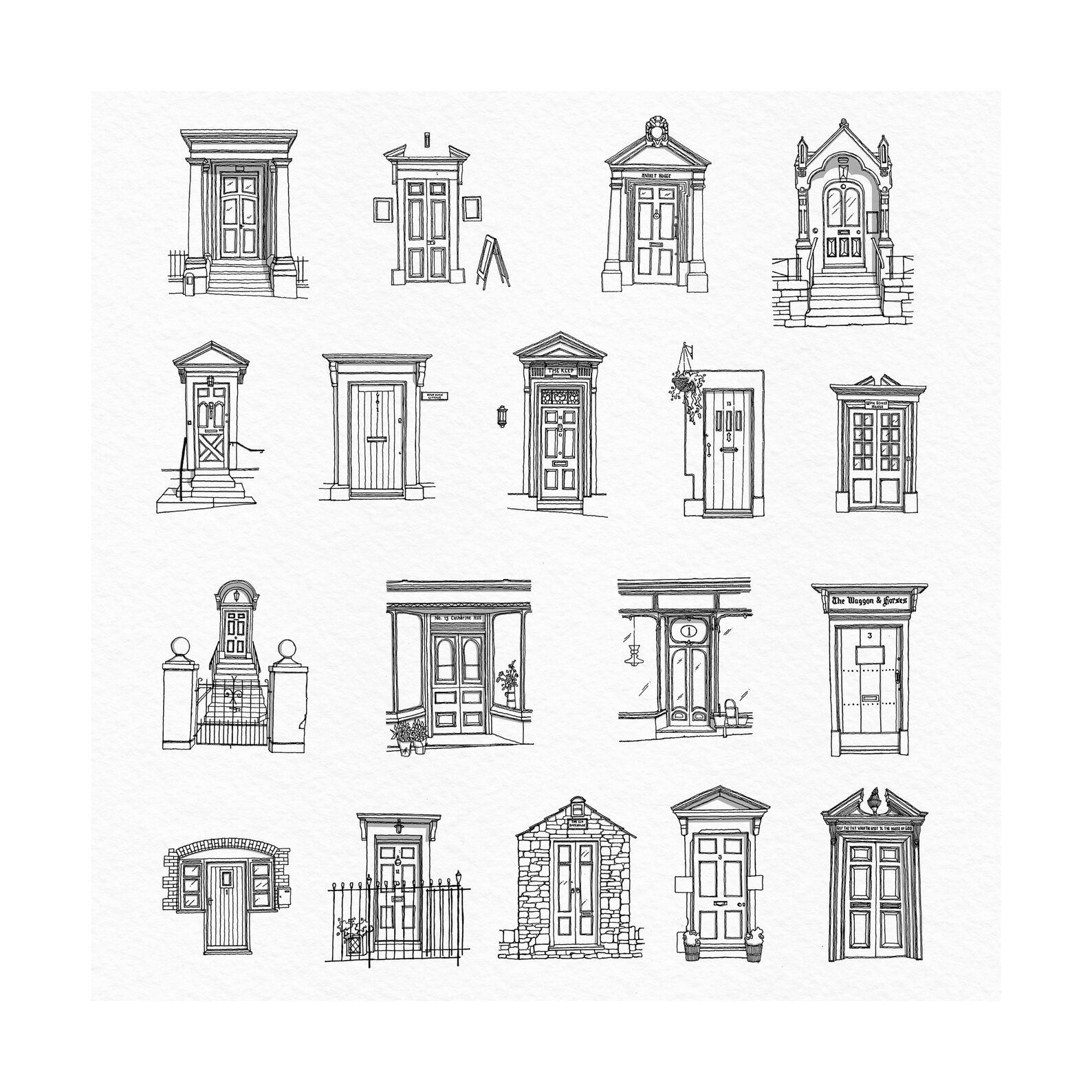 40 Front Doors of Frome Hand Drawn Print | Frome Illustration | Frome ...