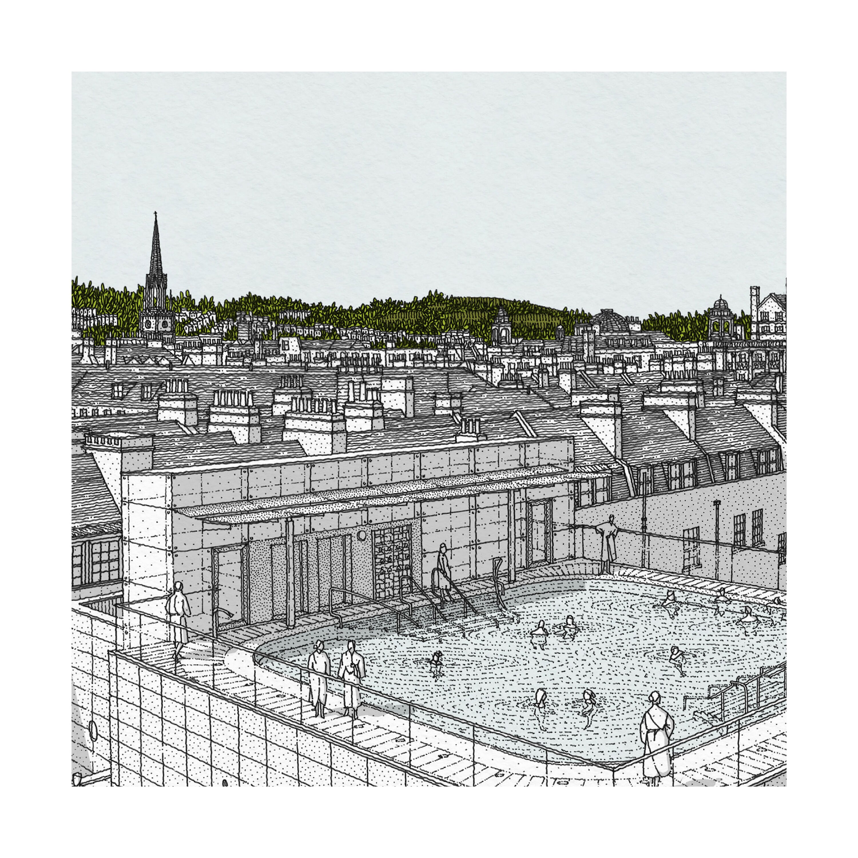 Thermae Bath Spa & Skyline Hand Drawn Print Bath Illustration Bath ...