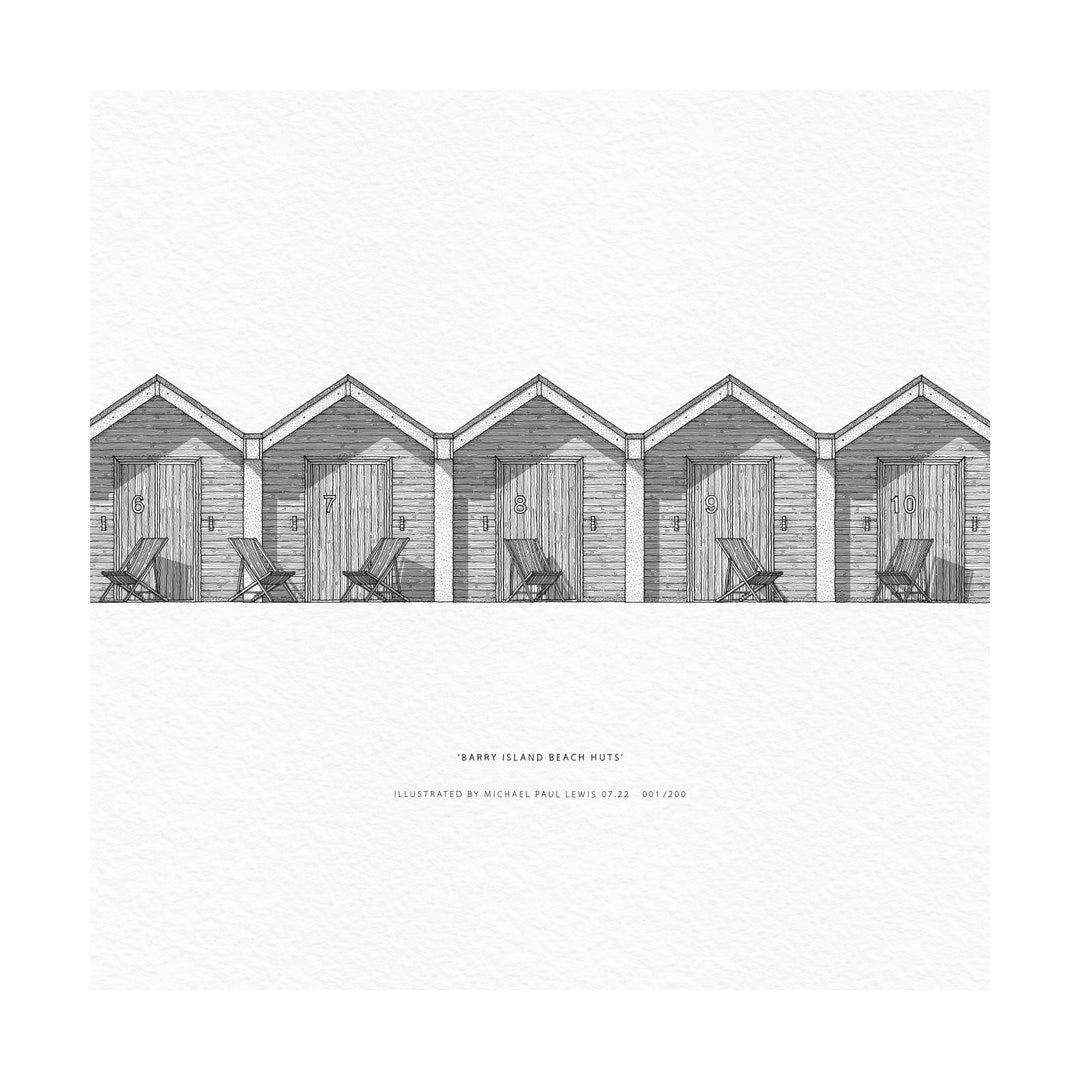Barry Island Beach Huts Hand Drawn Print | Barry Illustration | Barry ...
