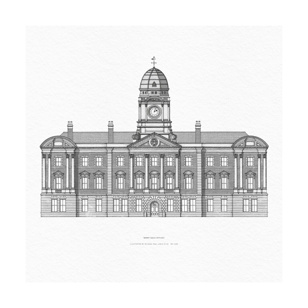 Barry Dock Offices Hand Drawn Print | Barry Illustration | Barry ...