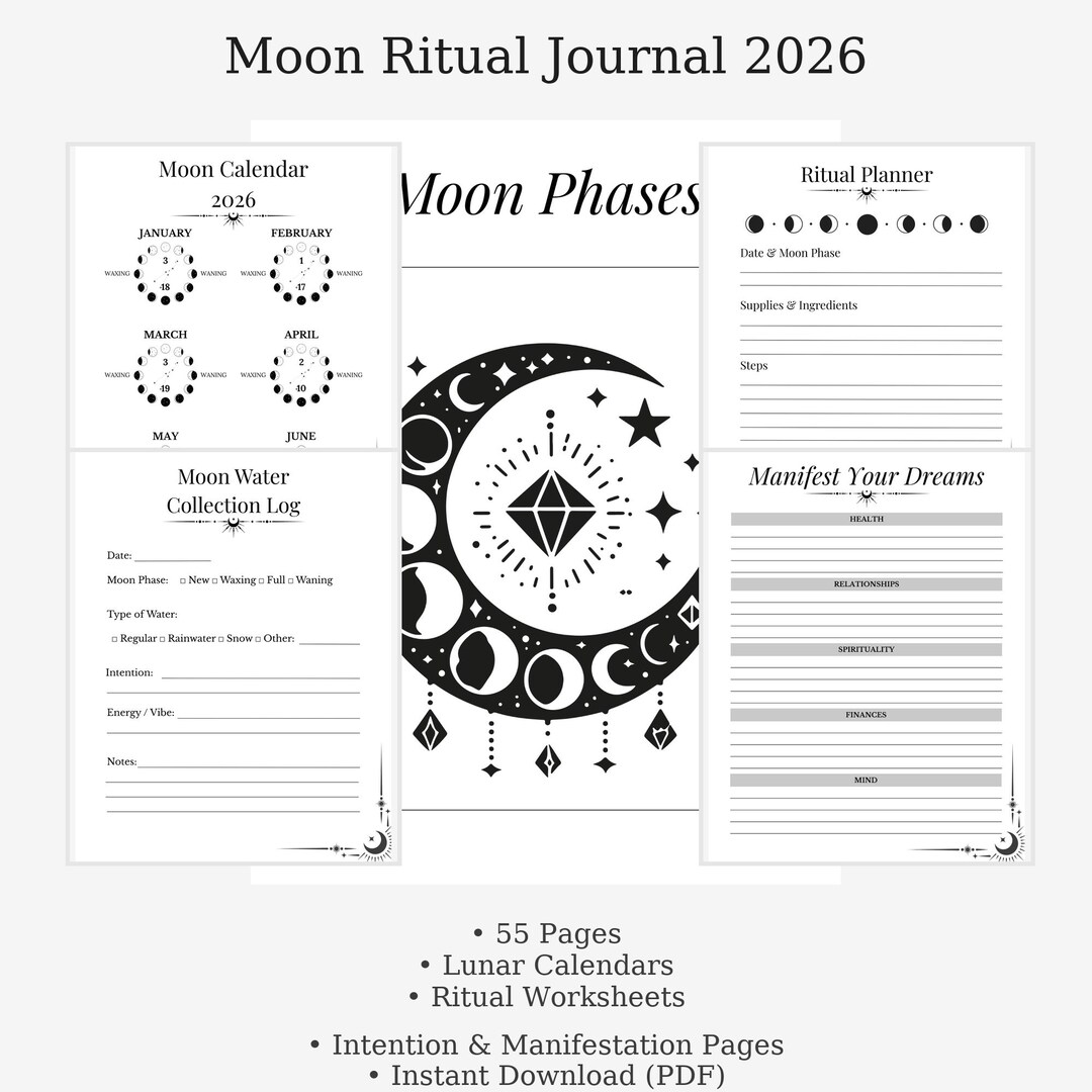 Moon Ritual Journal 2026 | Lunar Calendar, Worksheets (PDF) - Etsy