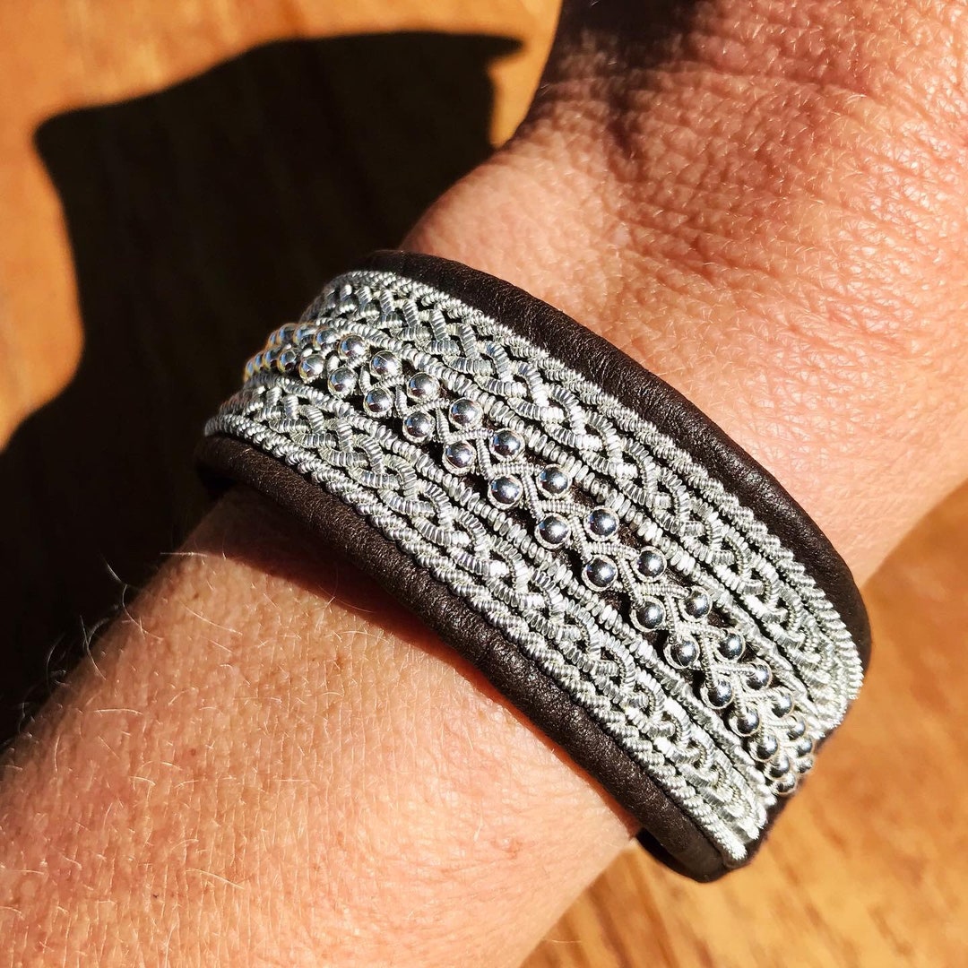 Traditional Sami Lapland Leather Cuff, With Pewter Threads Braids and ...