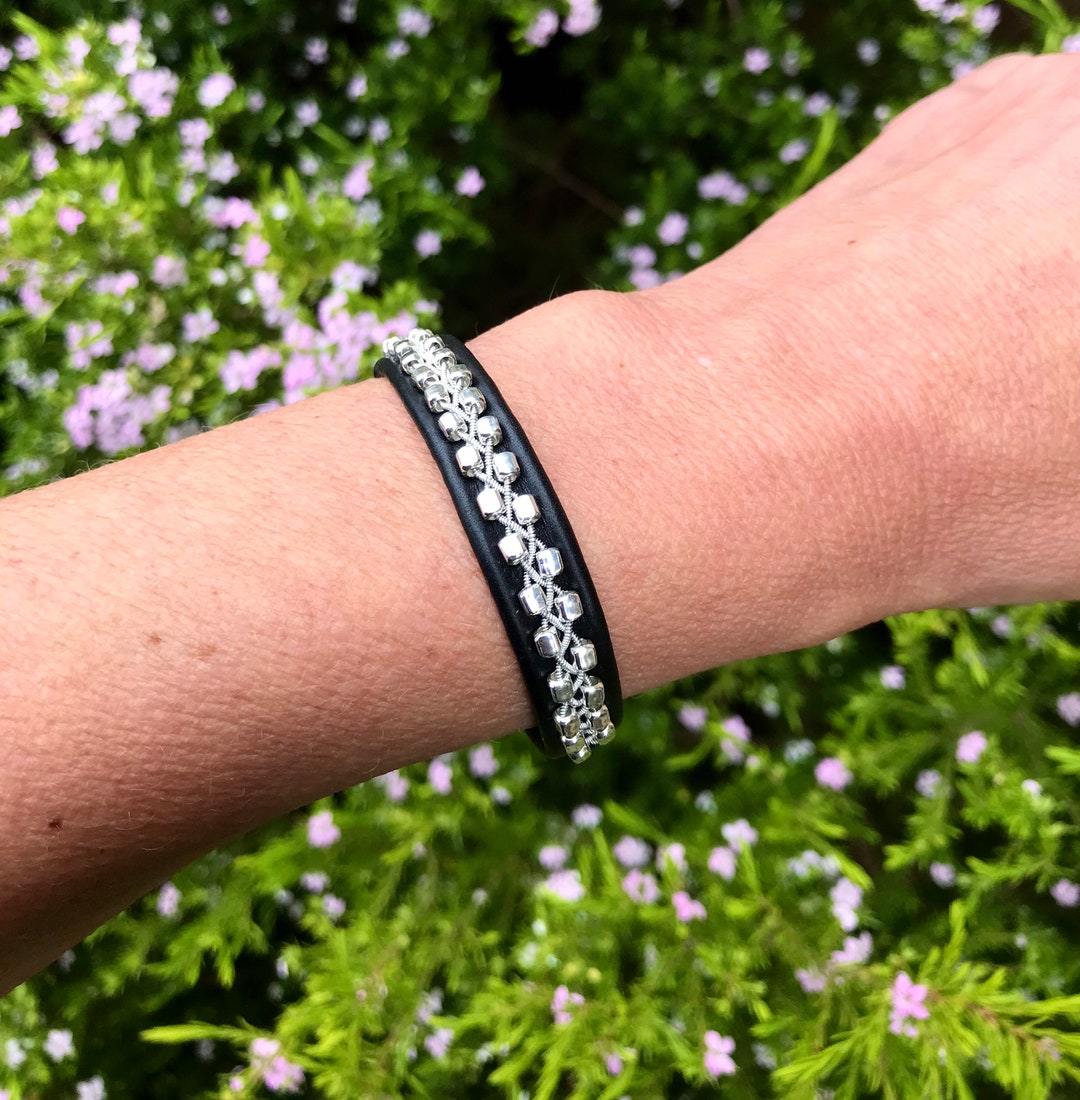 Sami Inspired Reindeer Leather Bracelets With Flat Rectangular Sterling ...