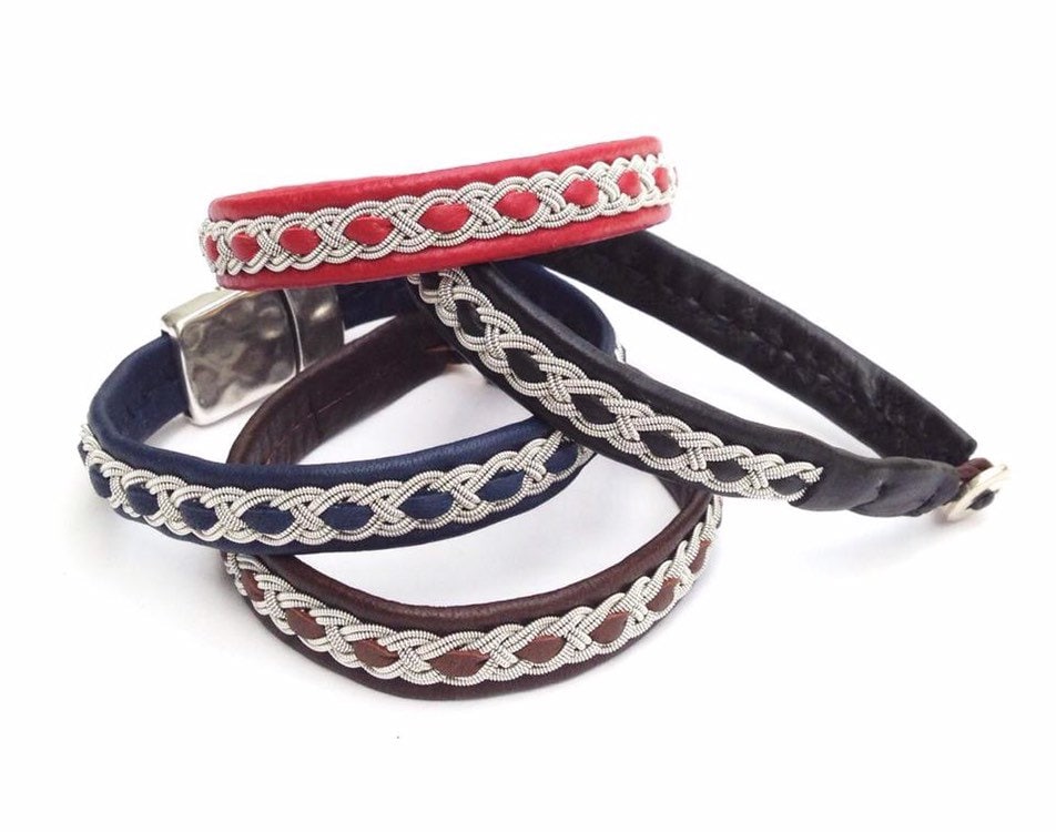Traditional Lapland Sami reindeer leather bracelets with pewter braids ...