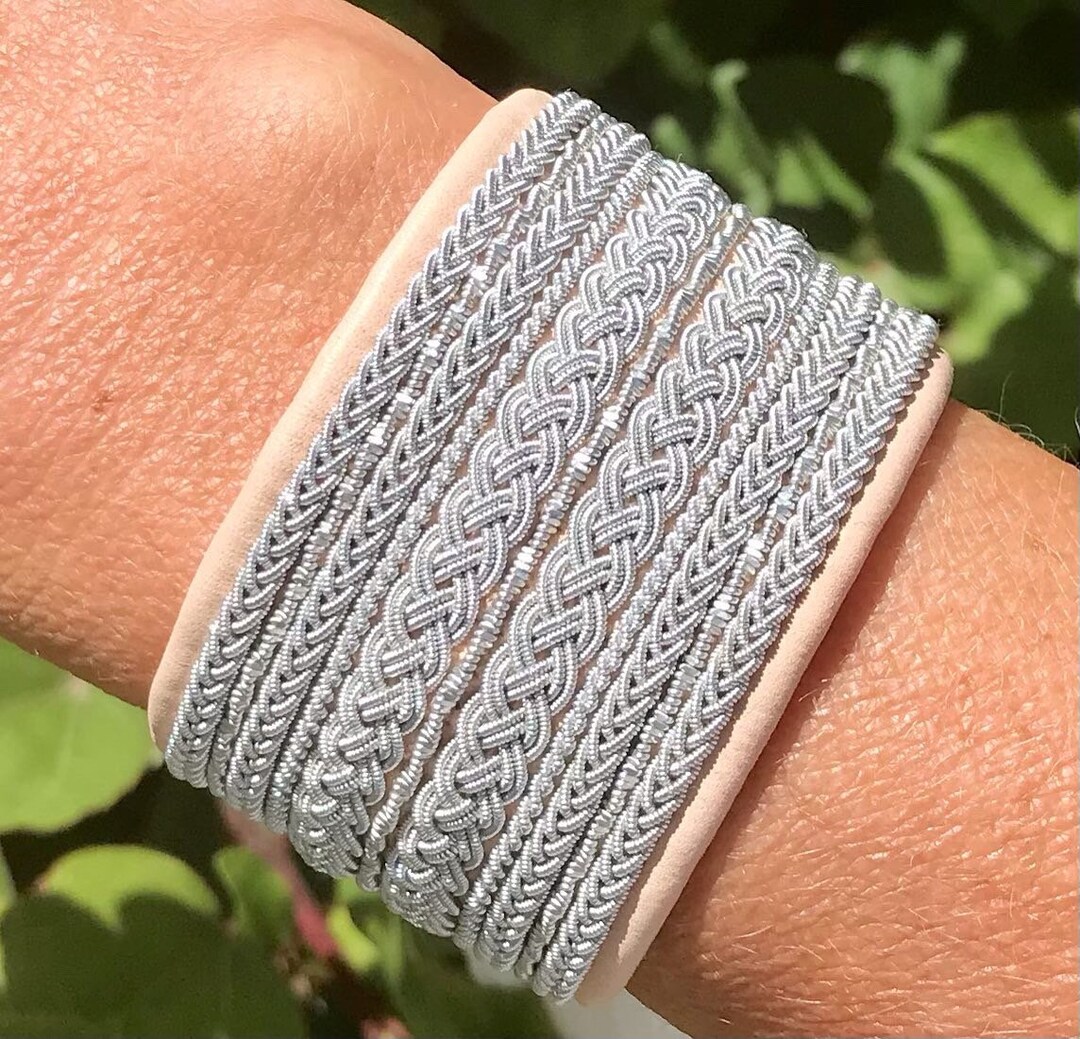 Traditional Sami Leather Cuffs, With Eleven Braids of Spun Pewter ...