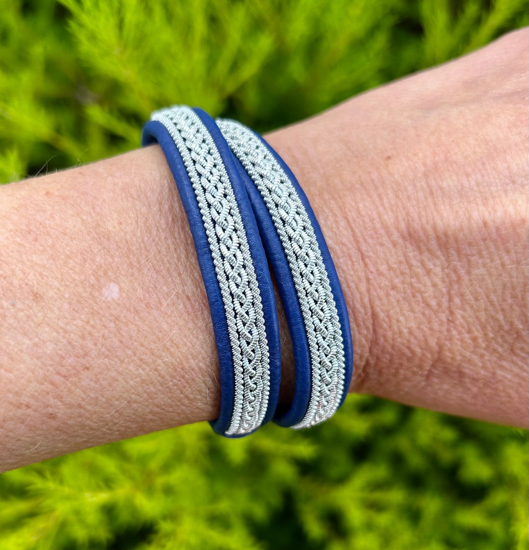 Traditional Sami Inspired Leather Bracelet, With a Braid of Flat Pewter ...