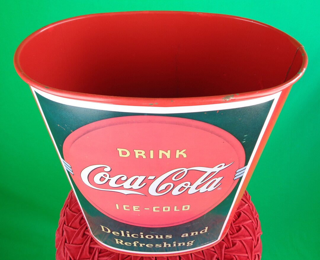 Vintage Retro Coca Cola Sign Garbage Waste Trash Can 1990s Storage ...