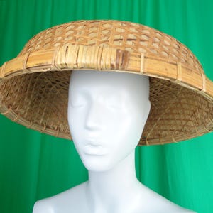 Vintage Retro Asian Chinese Wicker Bamboo Sun Hat Coolie Conical 1940s ...