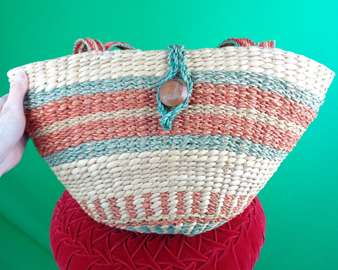 Vintage Retro Straw Shoulder Crossbody Top Handle Handbag Purse 70s 80s ...
