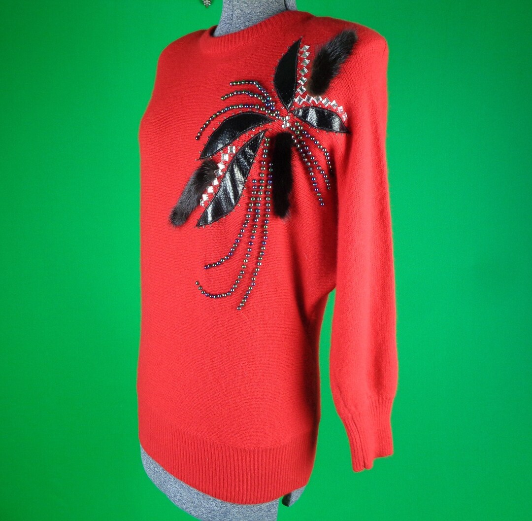Vintage Retro Clothing Pullover Sweater Angora Wool 1980s 90s Small Red ...