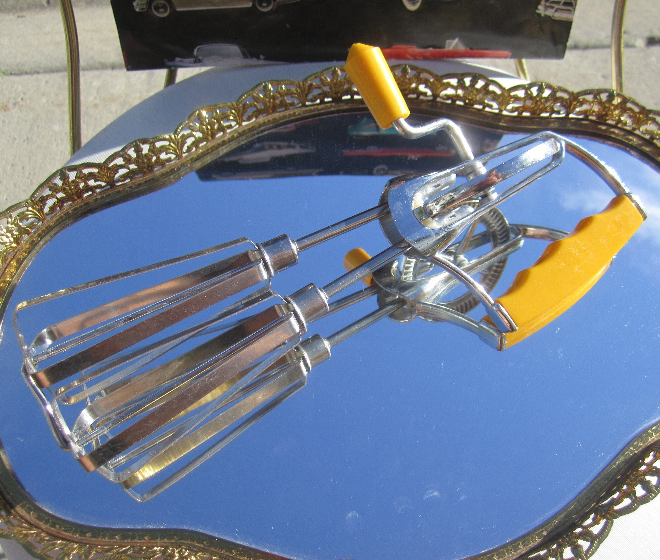 1950s 60s Vintage Mid Century Retro Yellow Hand Mixer Beater Blend ...