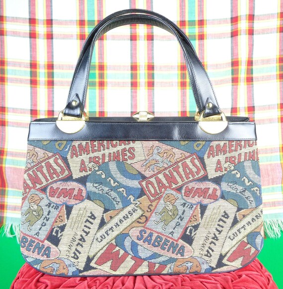 Vintage Retro Tapestry Arline Purse Handbag Top Handl… - Gem