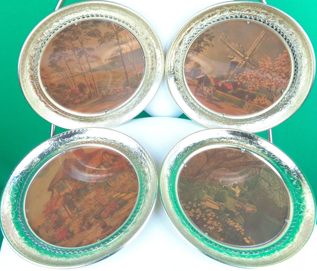 Vintage Retro 4 Round Foil Portrait Picture Frame Wall Art Hang 50s 60s ...