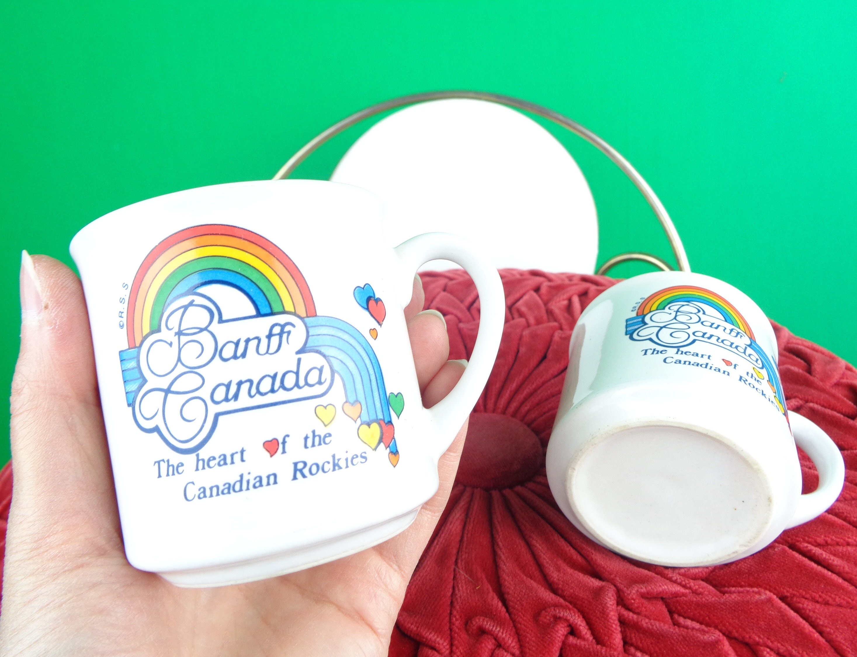 Vintage Retro Banff Canada Souvenir Small Ceramic Glass White Rainbow ...
