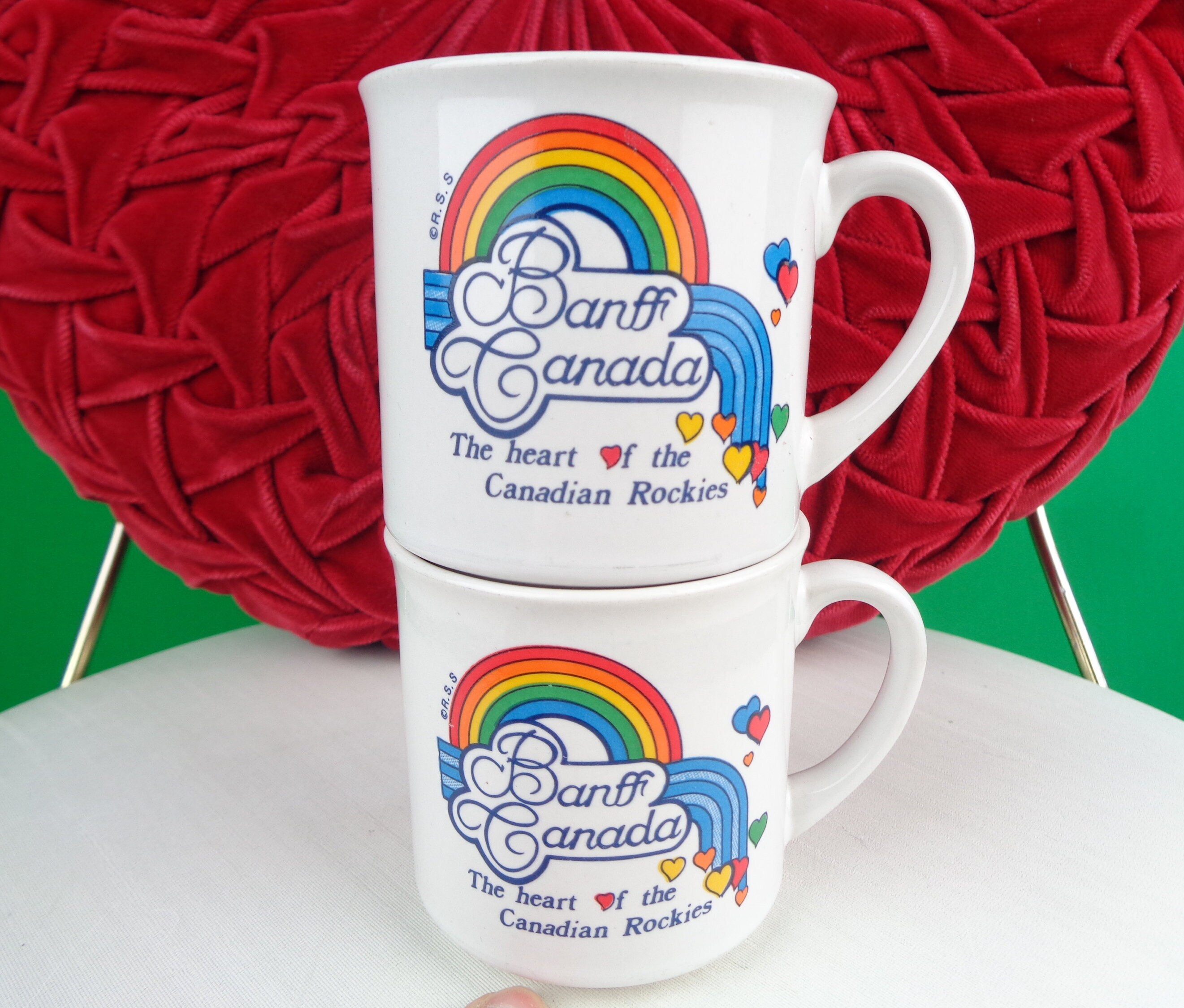 Vintage Retro Banff Canada Souvenir Small Ceramic Glass White Rainbow ...